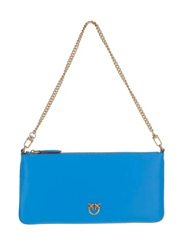 Pinko Leather Clutch With Chain Strap And Logo - Clear Blue