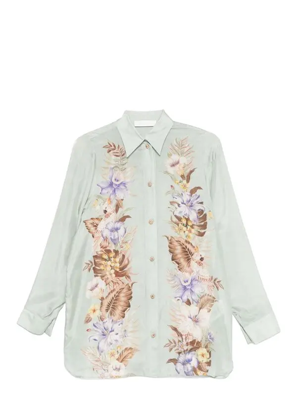 Zimmermann Coco Printed Silk Shirt - Verde Acqua