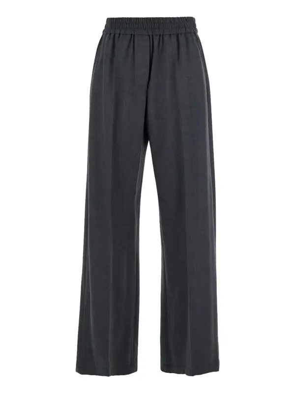 Brunello Cucinelli Wool Wide Leg Trousers - Grey