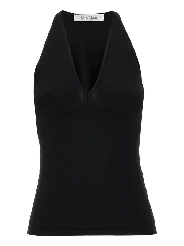Max Mara Stretch Viscose Crêpe Yarn Top - Black