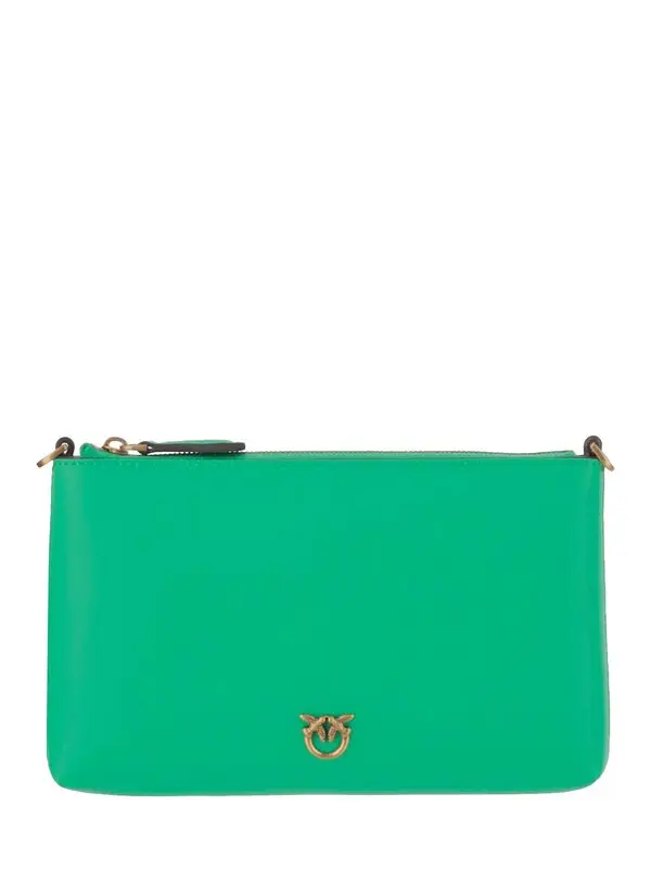 Pinko Leather Clutch With Love Birds Logo - Green