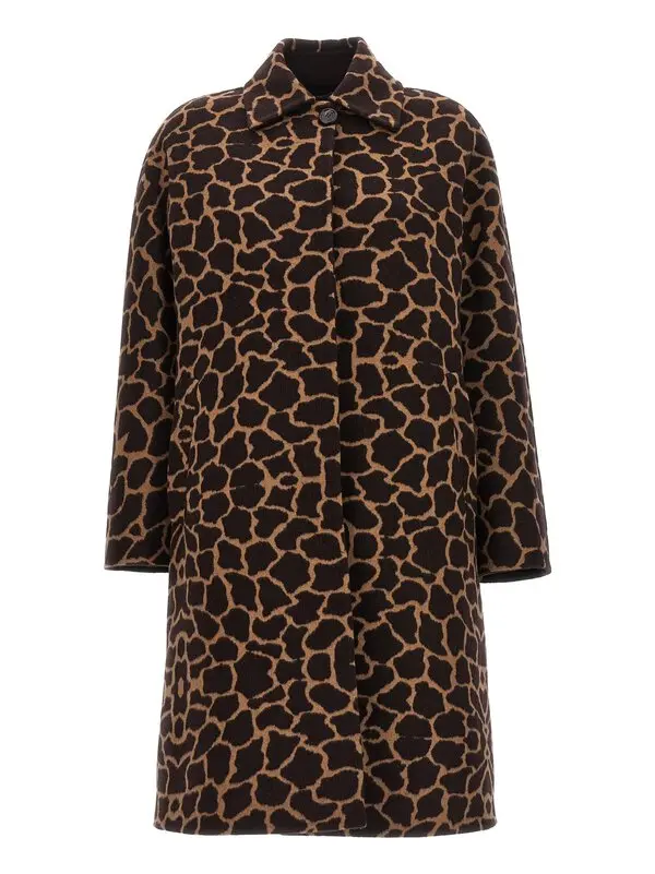 Max Mara Ortica Giraffe Print Crombie Coat - Brown