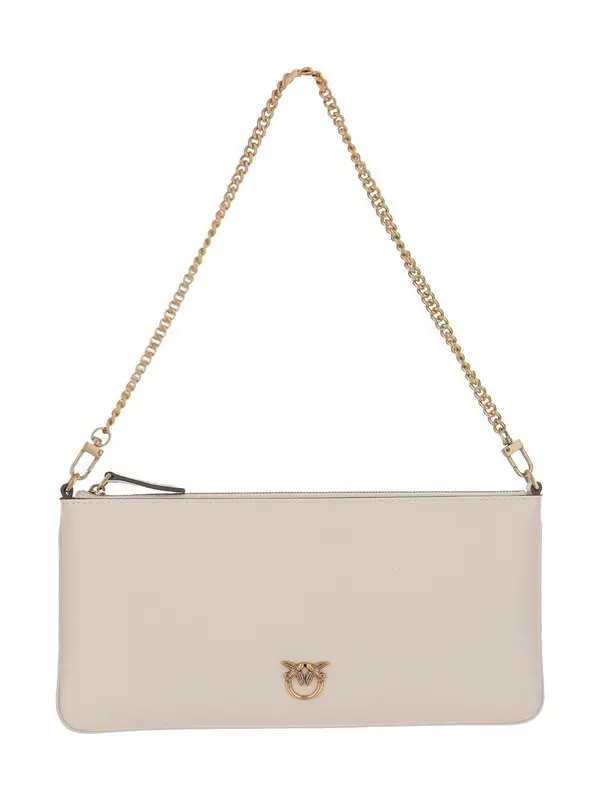 Pinko Leather Clutch With Logo And Chain Strap - White