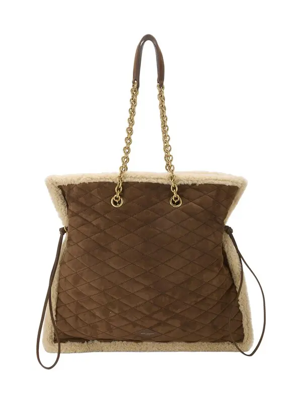Saint Laurent Shearling Le Pochon Tote - Brown