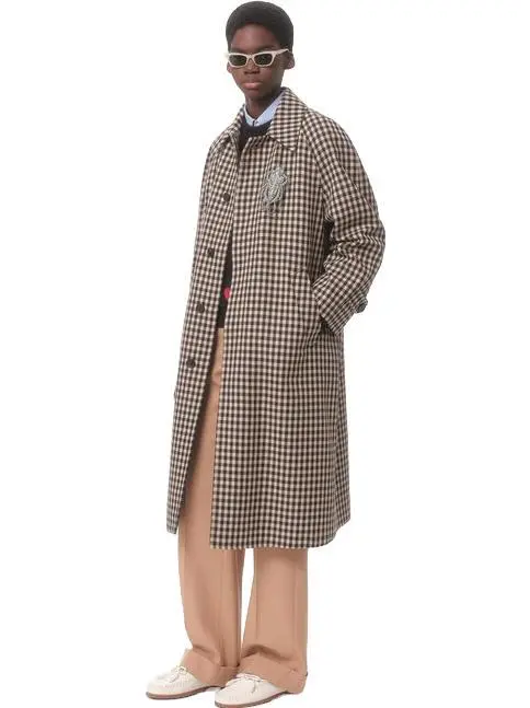 Valentino Garavani Single-breasted Cotton And Wool Coat With Vichy Pattern - Natural
