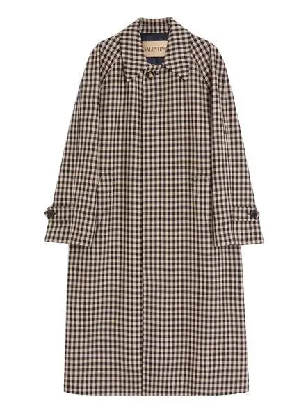 Valentino Garavani Single-breasted Cotton And Wool Coat With Vichy Pattern - Natural