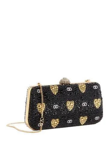 Valentino Garavani Carry Secrets Minaudiere With Rhinestone Cour De Cœur Motif - Gold