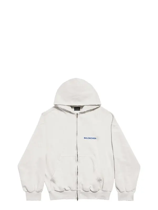 Balenciaga Logo Embroidered Zip-up Hoodie - White