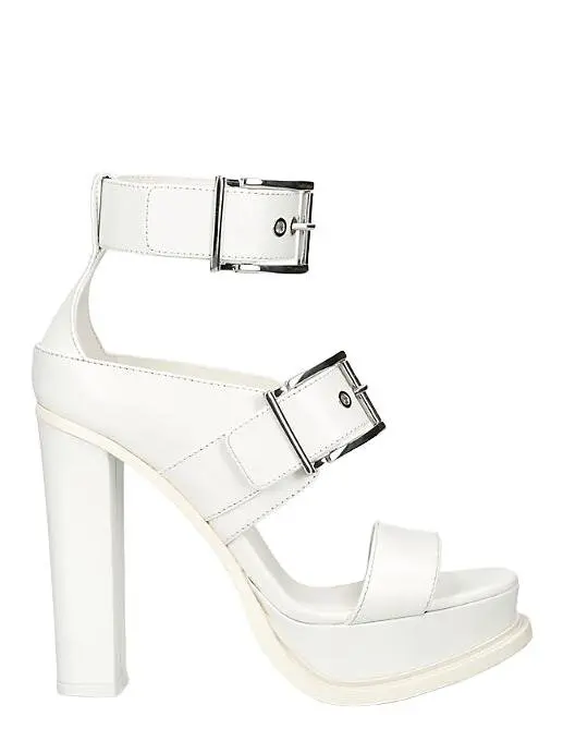 Alexander McQueen Punk Buckle-embellished Leather Platform Sandals - White/oth