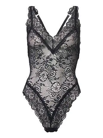 SAVAGE X FENTY Soft N' Savage Non-wired Lace Teddy - Black Caviar