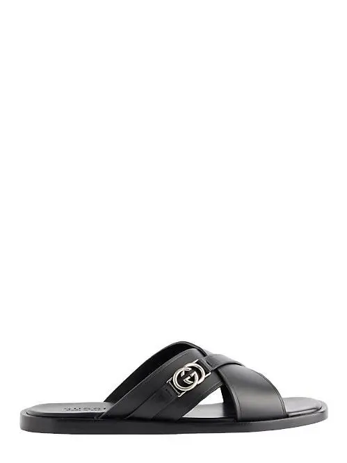 Gucci Interlocking G Leather Slides - Nero