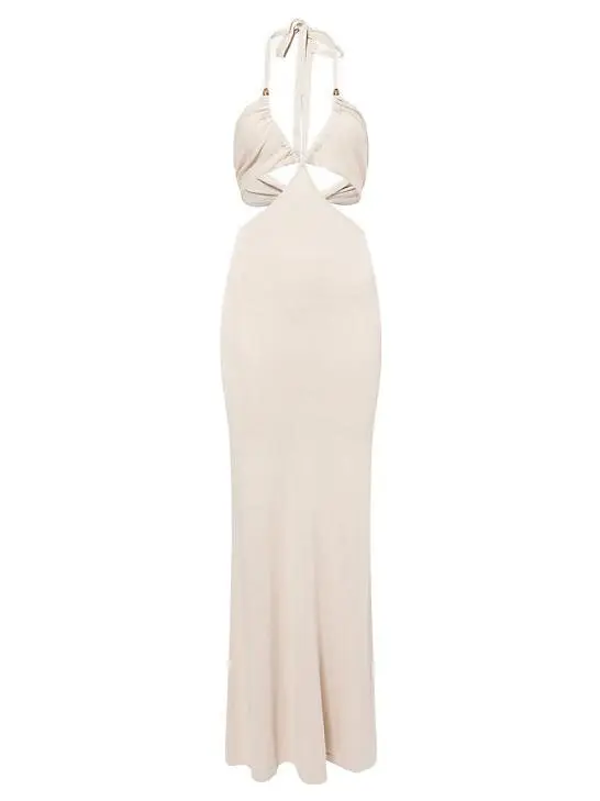 PRETTY LAVISH Candice Halterneck Knitted Maxi Dress - Stone