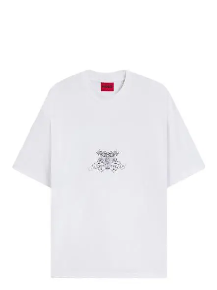 Hugo Collegiate Logo-print Oversized-fit Cotton-jersey T-shirt - White