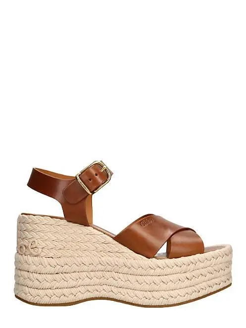 Chloé Isla 85 Leather Espadrille Wedges - Brown