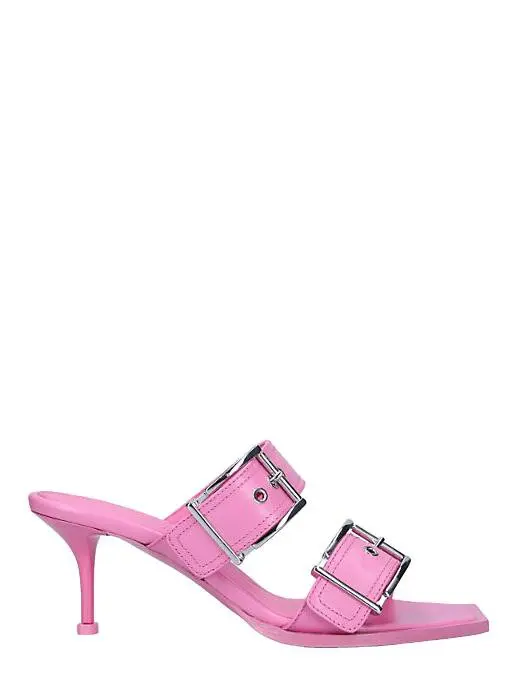 Alexander McQueen Buckle-embellished Leather Heeled Mules - Pink