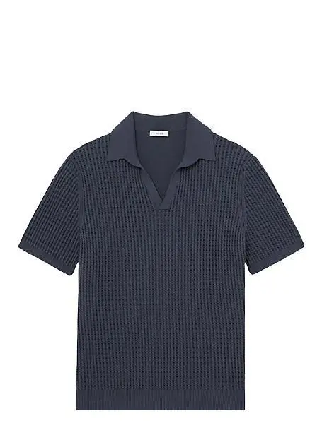 REISS Merit Short-sleeved Knitted Polo Shirt - Dark Airforce Blue
