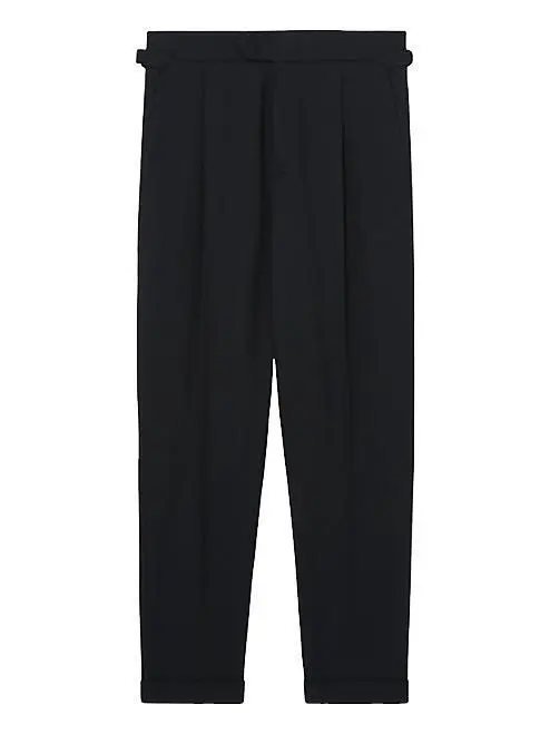 REISS Side-adjuster Tapered-leg Woven Trousers - Navy