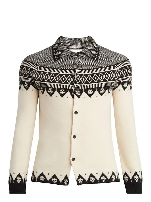Alexander McQueen Wool Fairisle Polo Cardigan - Green/ivor