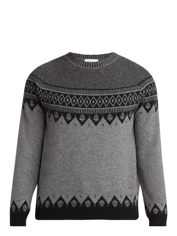 Alexander McQueen Skull Fair Isle Wool Sweater - Dark Grey Light Grey