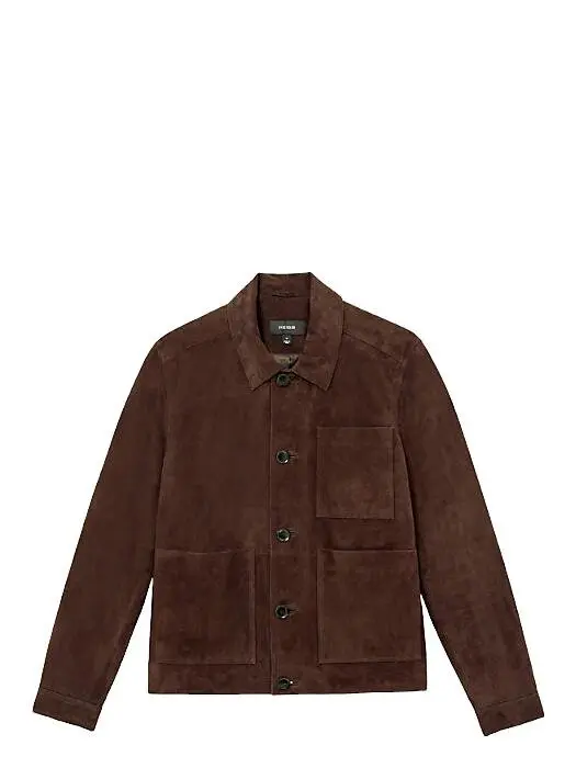 REISS Wilstead Patch-pocket Suede Jacket - Chocolate Brown