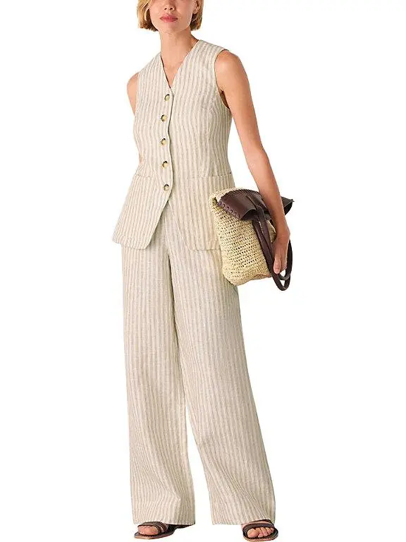 Whistles Stripe Straight-leg Linen Trousers - Neutral