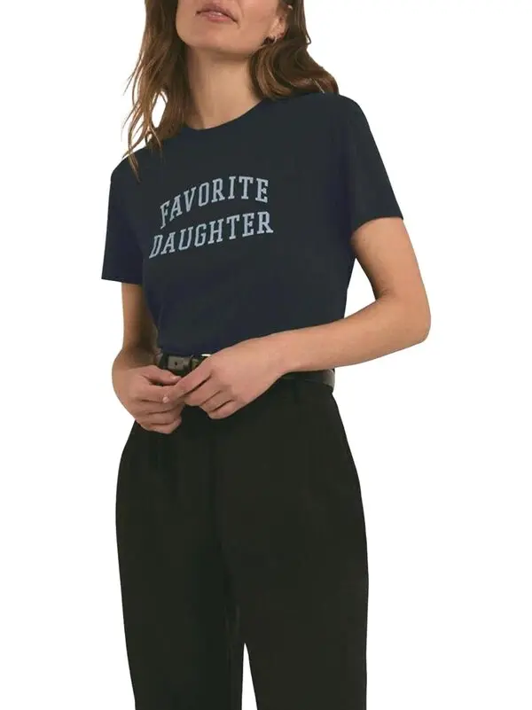 FAVORITE DAUGHTER Cropped Collegiate T-shirt - Navy