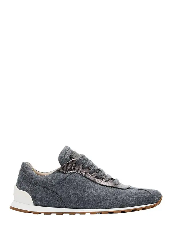 Brunello Cucinelli Suede Knit Runner Sneakers - Charcoal