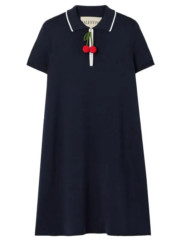 Valentino Garavani Embellished Ribbed Cotton Mini Dress - Blue