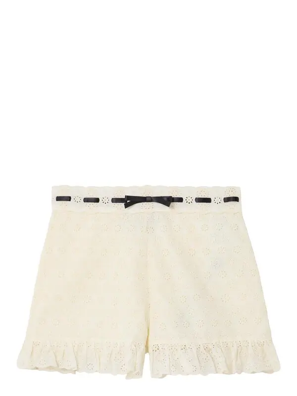Valentino Garavani Satin-trimmed Broderie Anglaise Cotton Shorts - Neutrals