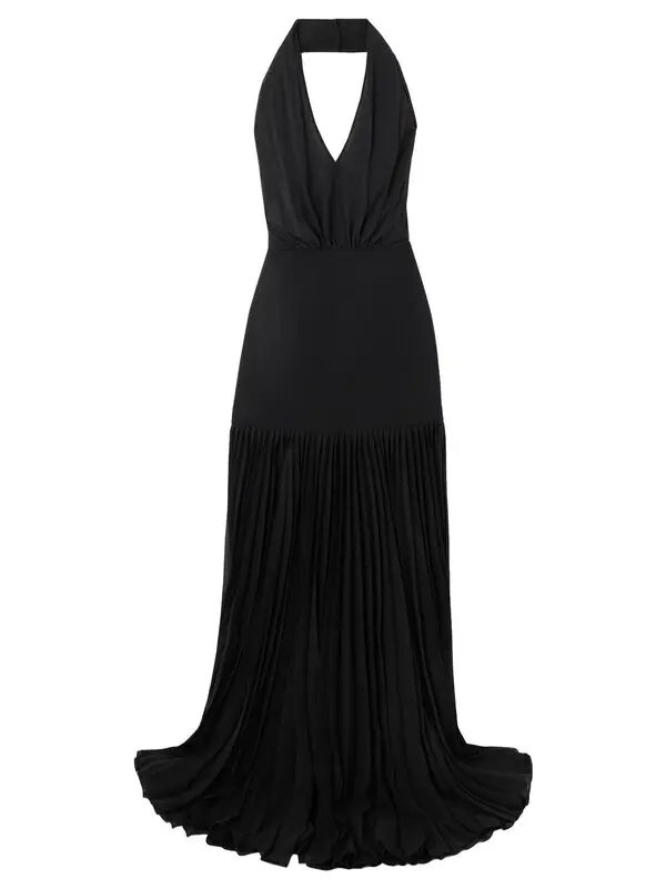 Veronica De Piante Iris Pleated Crepe Halterneck Maxi Dress - Black