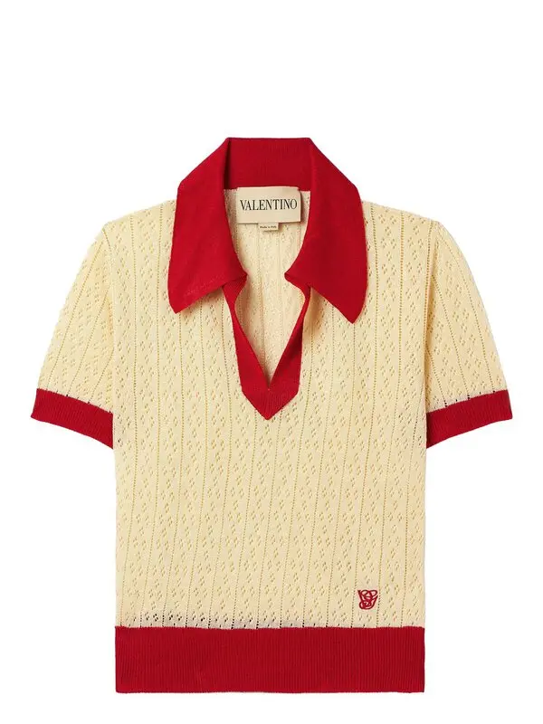 Valentino Garavani Pointelle-knit Linen-blend Polo Shirt - Ecru