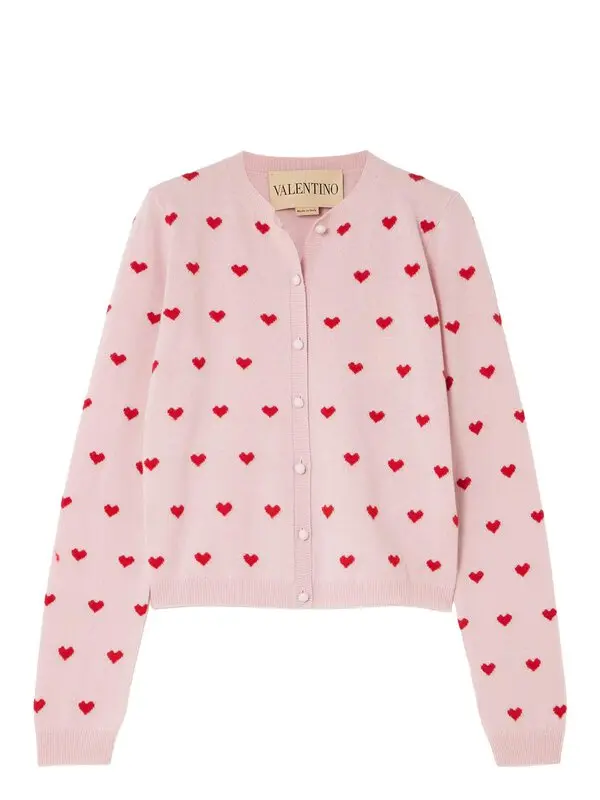 Valentino Garavani Intarsia Wool Cardigan - Pink