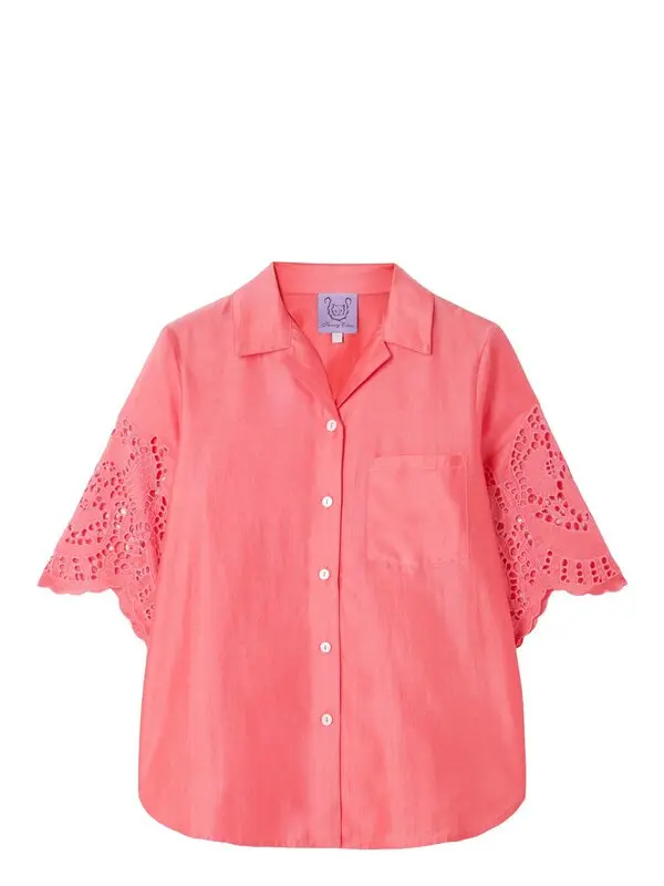 Thierry Colson Zouk Broderie Anglaise Cotton And Silk-blend Shirt - Pink