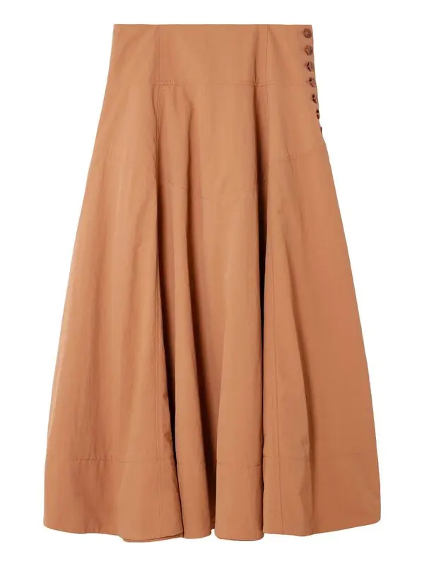 Ulla Johnson Cedar Crinkled-shell Midi Skirt With Button Detail - Brown