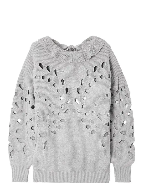 Ulla Johnson Francia Oversized Cutout Ribbed Cotton-blend Sweater - Gray