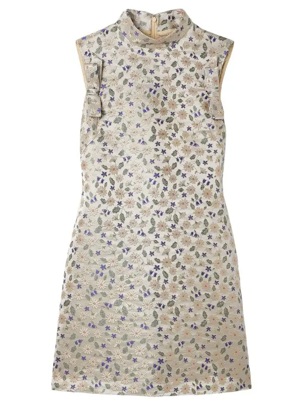 Valentino Garavani Bow-embellished Floral-brocade Mini Dress - Cream