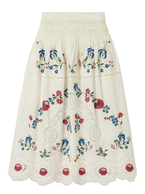 Sea Celia Broderie Anglaise Cotton And Linen-blend Midi Skirt - Neutrals