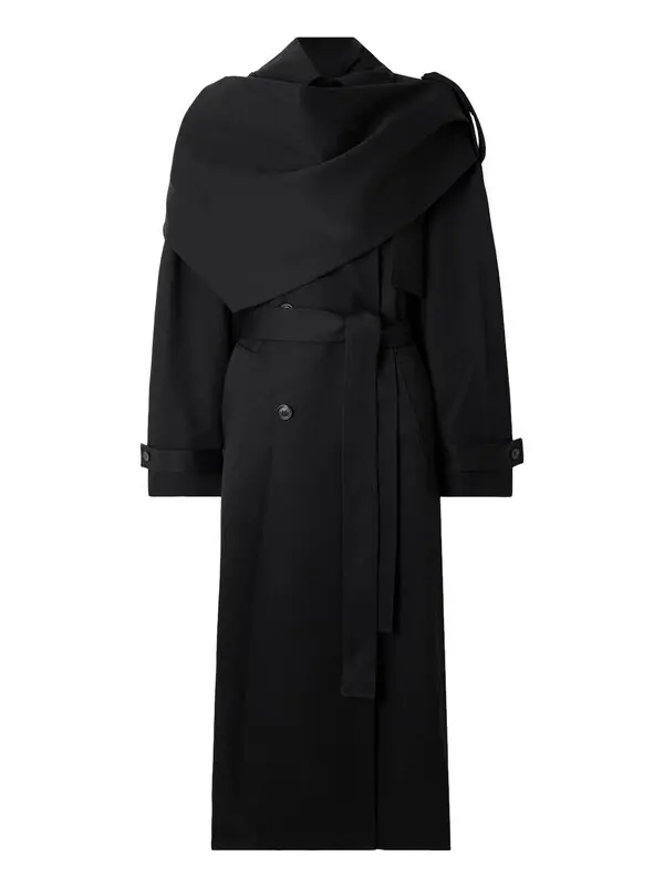 RÓHE Scarf-effect Wool Trench Coat - Black