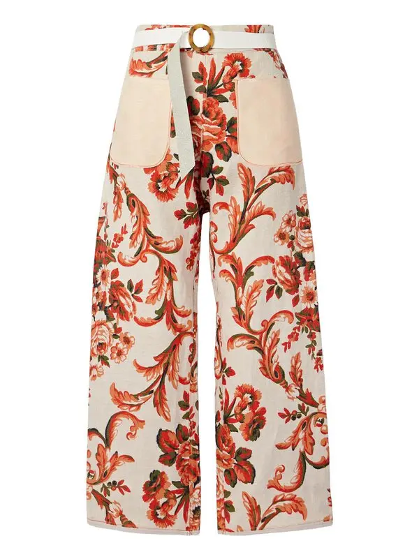 Thank You Have A Good Day Floral-print Cotton-canvas Wide-leg Pants - Red