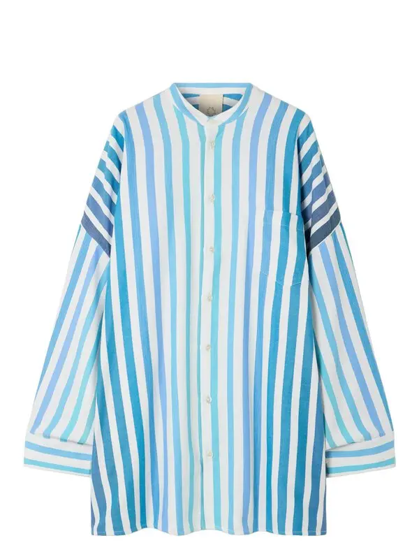 MARRAKSHI LIFE Oversized Striped Cotton-blend Shirt - Blue