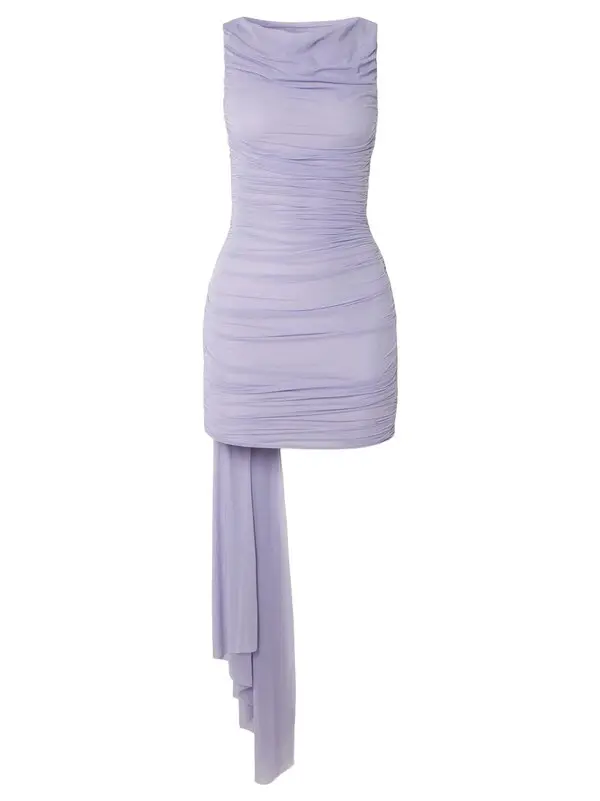 MAYGEL CORONEL Entredós Knotted Draped Ruched Stretch-tulle Mini Dress - Purple