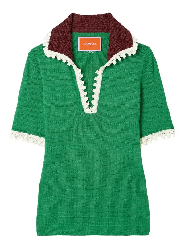 La DoubleJ Scalloped Wool And Silk-blend Polo Shirt - Green