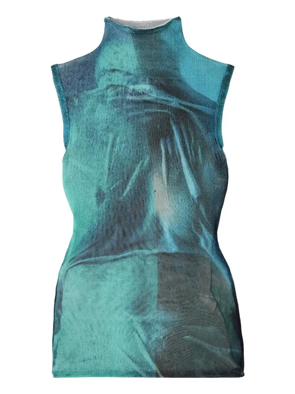 Jean Paul Gaultier Printed Tulle Tank - Blue