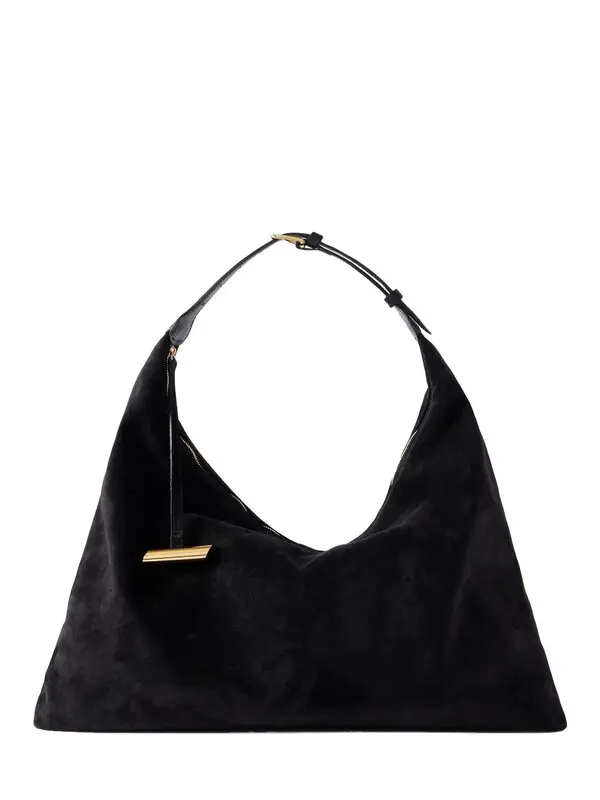 LIFFNER Pillow Buckled Suede Shoulder Bag - Black