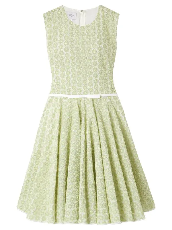 Giambattista Valli Belted Bow-embellished Pleated Mini Dress - Green