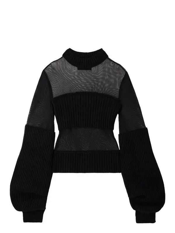 Jean Paul Gaultier Mesh And Ribbed Wool Sweater - Black