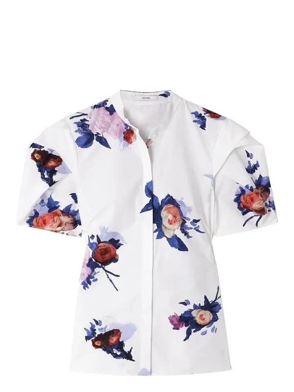 Erdem Floral-print Cotton-poplin Blouse - White