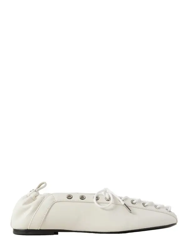 GANNI Lace-up Leather Ballerinas - Off-white