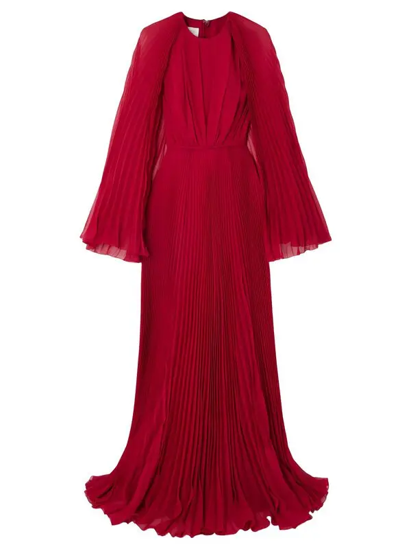 Giambattista Valli Cape-effect Plissé Silk-georgette Gown - Red