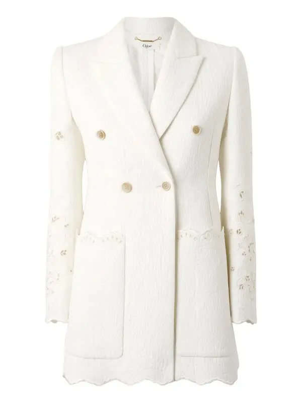 Chloé Double-breasted Cotton-blend Cloqué Blazer - White